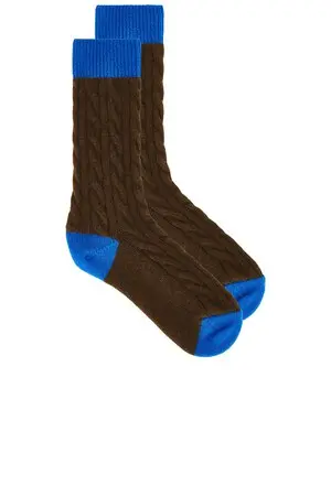 Guest In Residence Cable Knit Socks - Chestnut & Twilight
