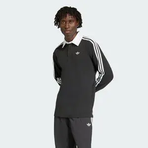 Adidas 3-stripes Long Sleeve Rugby Polo Shirt - Black