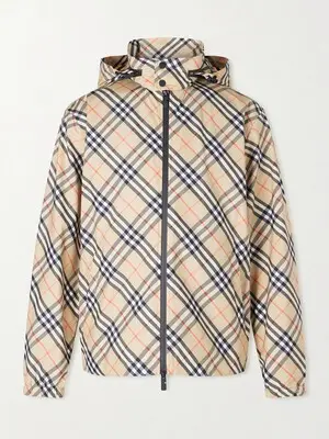 Burberry Hooded Checked Shell Jacket Neutrals