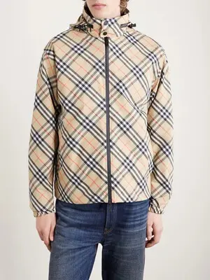 Burberry Checked Hooded Shell Jacket - Neutrals