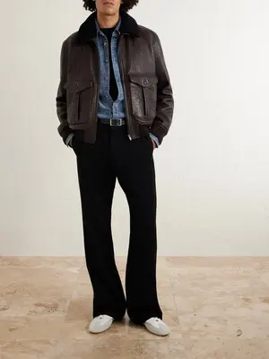 Saint Laurent Shearling-trimmed Full-grain Leather Jacket - Brown