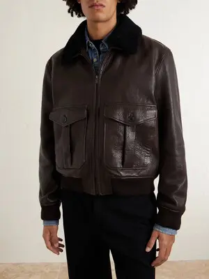 Saint Laurent Shearling-trimmed Full-grain Leather Jacket - Brown
