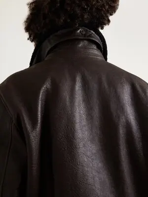 Saint Laurent Shearling-trimmed Full-grain Leather Jacket - Brown