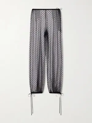 Kiki De Montparnasse Bow-detailed Flocked Tulle Tapered Pants - Black