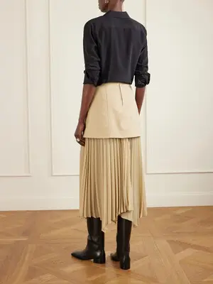 Veronica Beard Patricka Asymmetric Layered Pleated Skirt - Neutrals