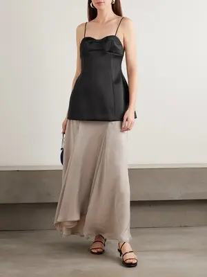 RÓHE Paneled Duchesse-satin Peplum Bustier Top - Black
