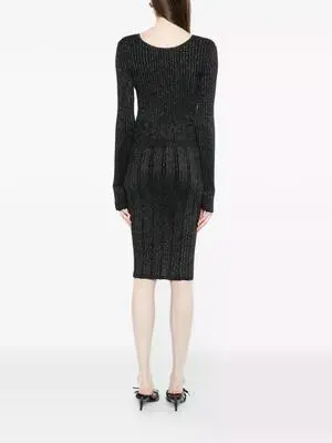 Versace Ribbed Knit Midi Dress With Medusa Buttons