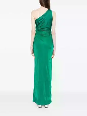 Versace One-shoulder Draped Gown With Medusa '95 Hardware - Green