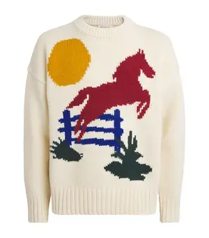 Ami Wool-blend Horse Intarsia Sweater - Navy