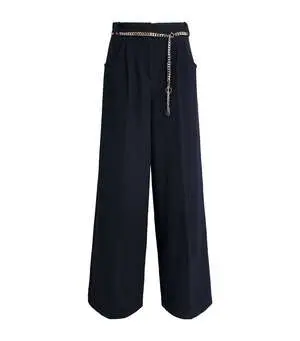 Maje Bouclé Wide-leg Trousers With Chain