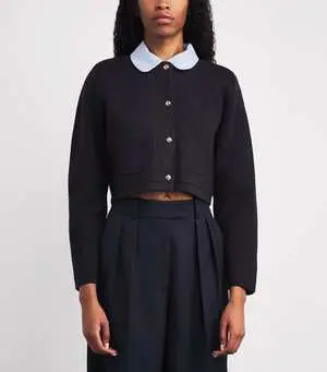 Claudie Pierlot Cropped Knitted Cardigan With Detachable Collar - Blue