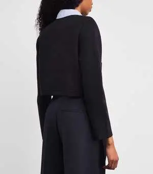 Claudie Pierlot Cropped Knitted Cardigan With Detachable Collar - Blue