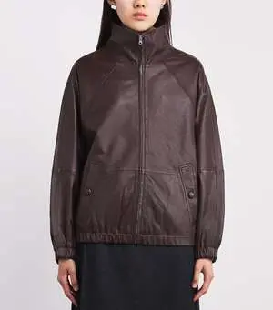 Sandro Raglan-sleeve Leather Jacket - Brown