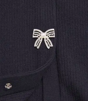 Maje Wool Rib-knit Bow Cardigan - Blue