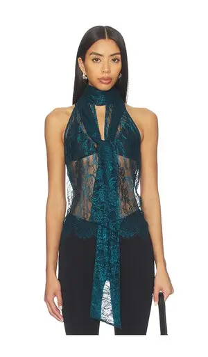 L'Agence Reece Lace Tie Neck Sleeveless Blouse