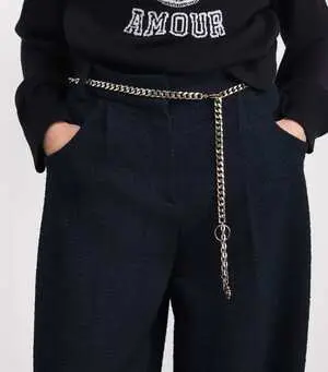 Maje Bouclé Wide-leg Trousers With Chain