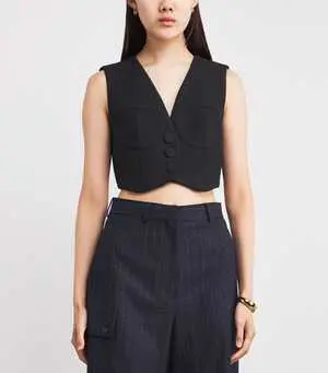 Sandro Cropped Sleeveless Corset Top - Black
