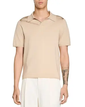 Sandro Pablo Short Sleeve V Neck Polo Shirt - Beige