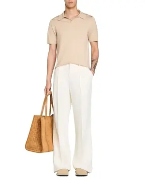 Sandro Pablo Short Sleeve V Neck Polo Shirt - Beige