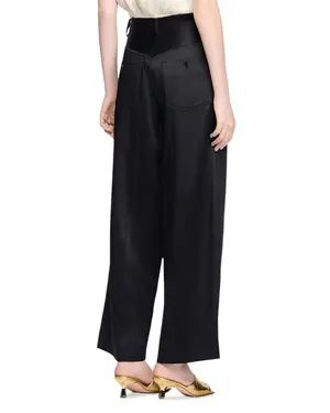 Sandro Satin Effect Wide Leg Trousers - Black
