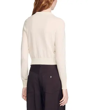 Sandro Round Neck Cropped Cardigan Sweater - Ecru