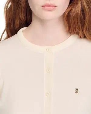 Sandro Round Neck Cropped Cardigan Sweater - Ecru