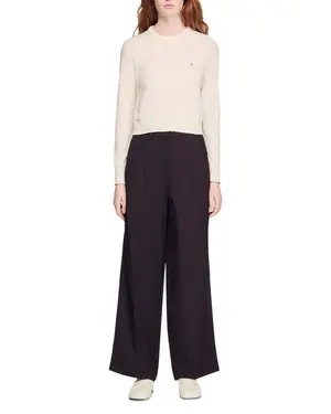 Sandro Round Neck Cropped Cardigan Sweater - Ecru