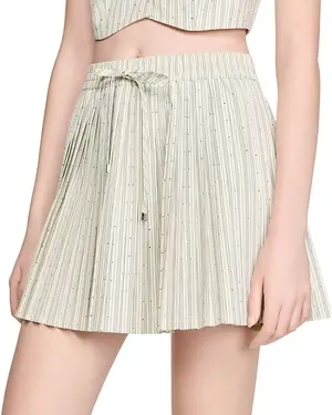Sandro Short Rhinestone Striped Skirt - Ecru
