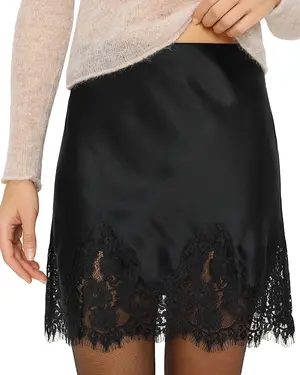 REFORMATION Carolina Silk Mini Skirt With Lace Trim - Black