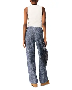 Maje Marled Tweed Wide Leg Trousers - Navy