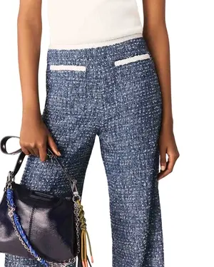 Maje Marled Tweed Wide Leg Trousers - Navy