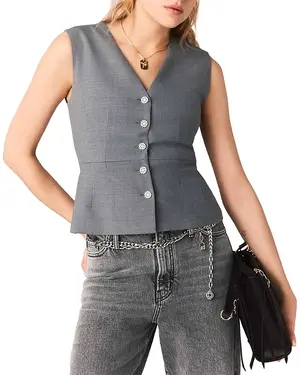 Maje Sleeveless Jewel Button Tailored Jacket - Grey