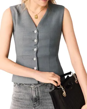 Maje Sleeveless Jewel Button Tailored Jacket