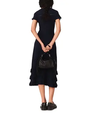Maje Ruliana Textured Pointelle Midi Dress - Navy