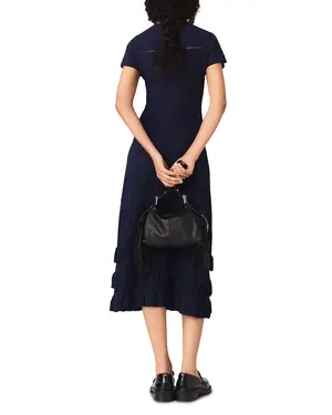Maje Ruliana Textured Pointelle Midi Dress - Navy