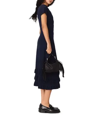Maje Ruliana Textured Pointelle Midi Dress - Navy