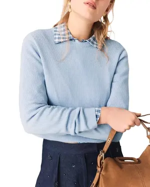Maje Wool Blend Long Sleeve Sweater - Blue Sky