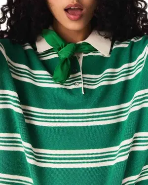 Maje Cropped Striped Polo Top - Green