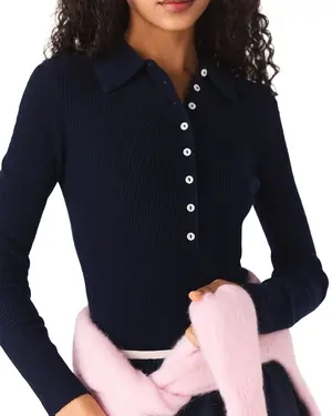 Maje Ribbed Polo Sweater - Navy