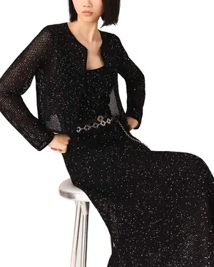 Maje Rhinestone Knit Cardigan - Black