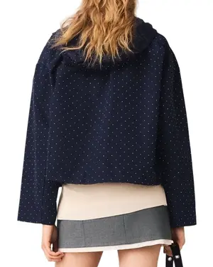 Maje Rhinestone Hooded Windbreaker - Navy