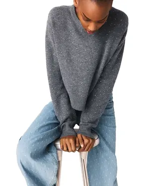 Maje Rhinestone Sweater With Poplin Shirt Detail - Grey