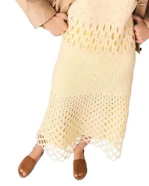 Maje Crochet Knit Midi Skirt - Pale Yellow