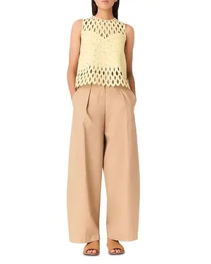 Maje Crocheted Rhinestone Top - Pale Yellow