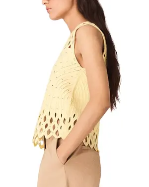 Maje Crocheted Rhinestone Top - Pale Yellow