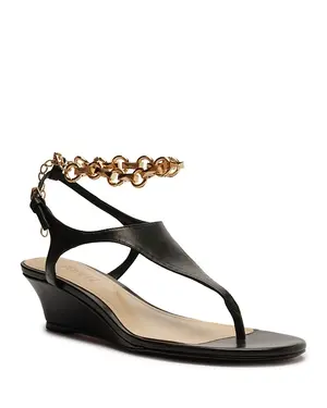Schutz Lys Leather Wedge Sandals With Chain Detailing - Black