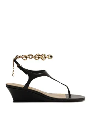 Schutz Lys Leather Wedge Sandals With Chain Detailing - Black