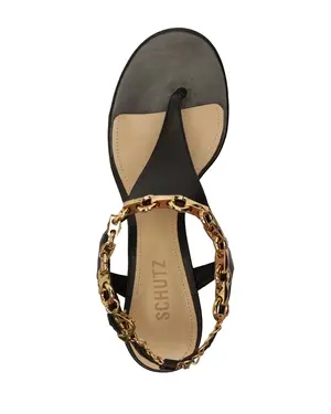 Schutz Lys Leather Wedge Sandals With Chain Detailing - Black