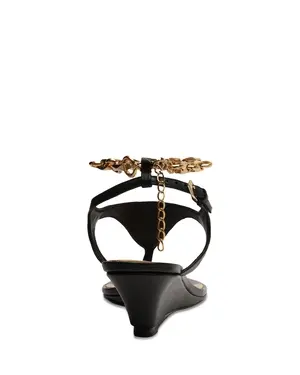 Schutz Lys Leather Wedge Sandals With Chain Detailing - Black