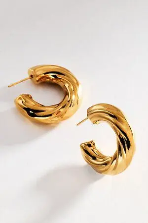 Anthropologie Textured Hoop Earrings - Gold
